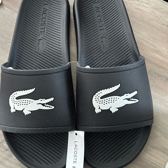 Lacoste | Accessories | Lacoste Black Slides With White Logo | Poshmark